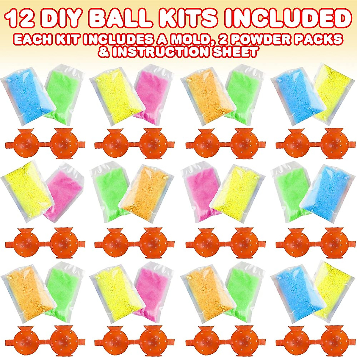 ArtCreativity Make Your Own Bouncy Ball Kit, Set of 12 Individual Kits, DIY Arts & Crafts for Kids, Each One Makes 2 Bouncing Balls, Science Project for Boys & Girls, Educational Toys, Party Favors