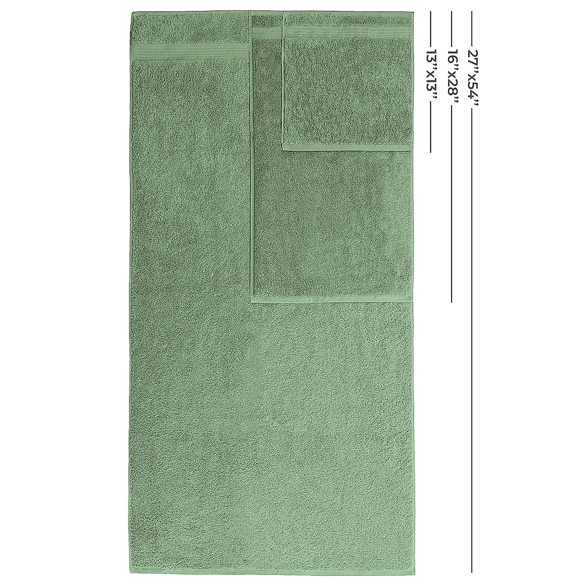 American Veteran Towel, 100% Cotton Turkish 6 Piece Towel Set, Luxury Towels Set of 6 for Bathroom Essentials, 2 Bath Towel 2 Hand Towel 2 Washcloth, Sage Green