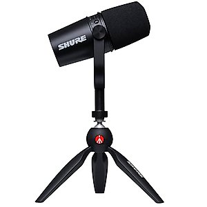 Shure MV7 USB Microphone with Tripod, for Podcasting, Recording, Streaming & Gaming, Built-in Headphone Output, All Metal USB/XLR Dynamic Mic, Voice-Isolating Technology, TeamSpeak Certified - Black