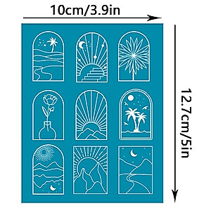 OLYCRAFT 4x5 Inch Clay Stencils Arched Landscape Pattern Silk Screen for Polymer Silk Screen Stencils 9 Styles Landscape Mesh Transfer Stencils Boho Theme Mesh Stencil for Polymer Clay Jewelry Making