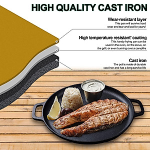 KAVSI Cast Iron Pan, Pizza Pan with Dual Handle, Baking Pan, Cast Iron Skillets for Cooktop, Oven, BBQ-12 Inch Pizza Cooker with 7 Pcs Accessories
