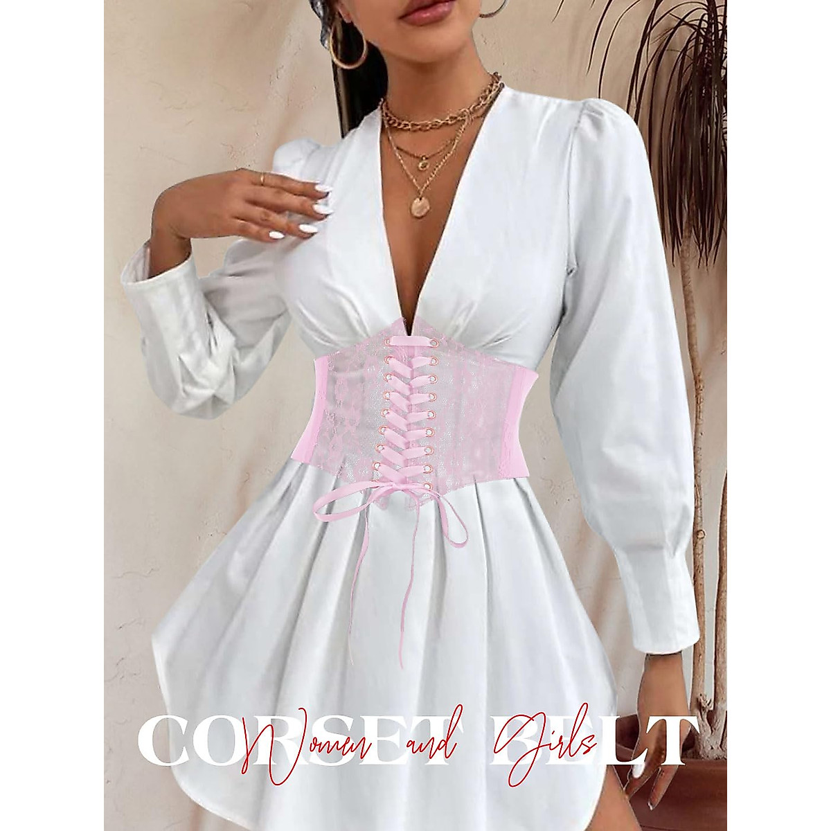 Asooll Fashion Elastic Corset Belt Wide Lace Waist Belt Party Club Prom Clothing Waist Corset for Women and Girls(Pink)