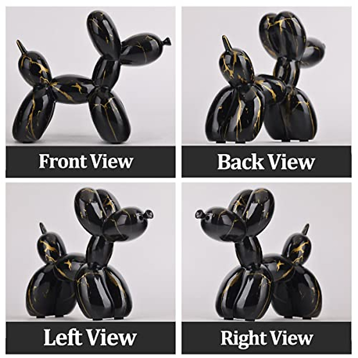 QIANLING Black Balloon Dog Statue, Black Decor Resin Balloon Dog Sculpture, Black Balloon Dog Statues for Home Decor, Modern Living Room, Room, Bookshelf, Mantel, Centerpieces