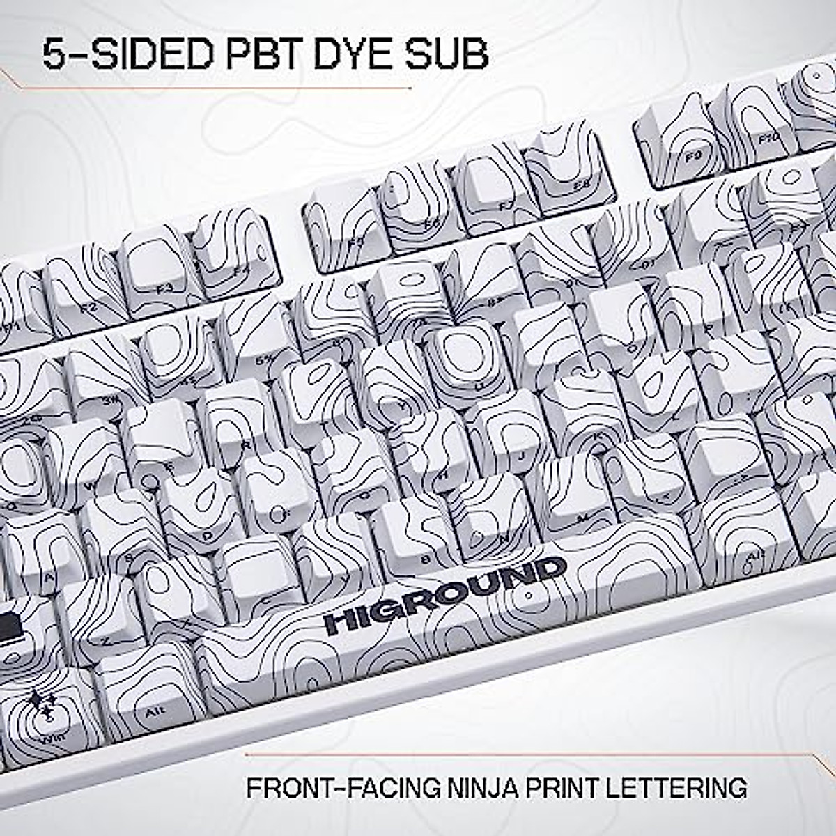 Higround Topograph PBT Dye Sub Keycaps - for Mechanical Keyboards, Full 123 Key Set, OEM Profile, ANSI ISO Support, US Layout (SNOWSTONE)