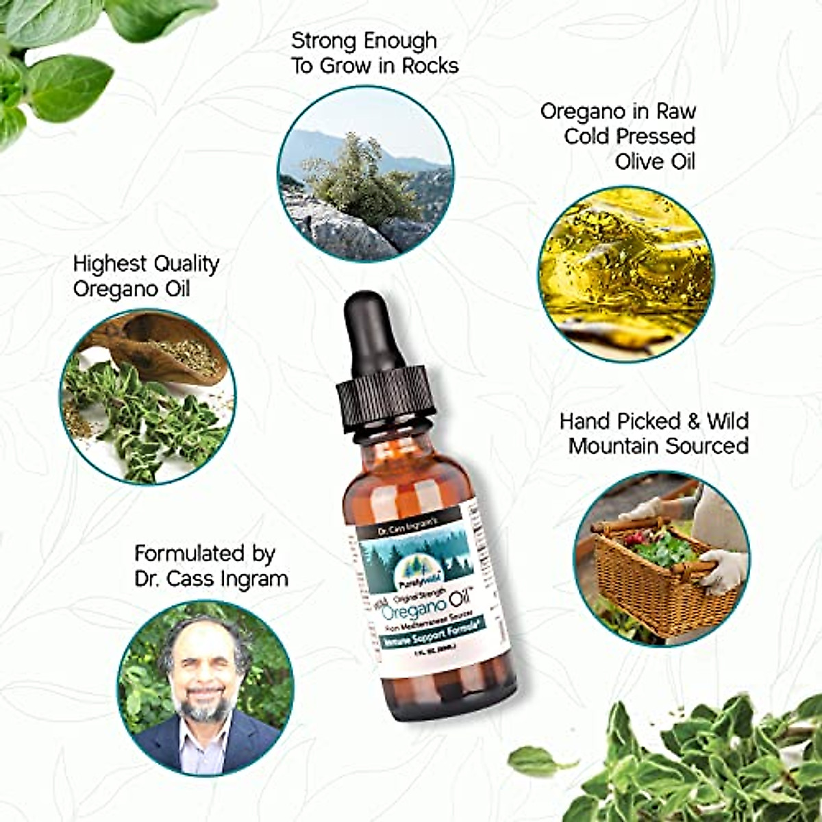 PURELY WILD Oregano Oil from Mediterranean Sources - Dr Cass Ingram’s Original Strength Immune Support Formula Oil of Oregano - Non GMO Wild Oregano Organic Oil 432 Total Servings - 1 fl oz