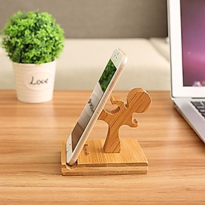 Homode Cell Phone Stand, Bamboo Wood Phone Holder and Cute Phone Stand Compatible with iPhone 11 Pro X Plus 8 7 6, Ipad and Tablets, Bamboo Desk Organizer Accessories (Kung fu)