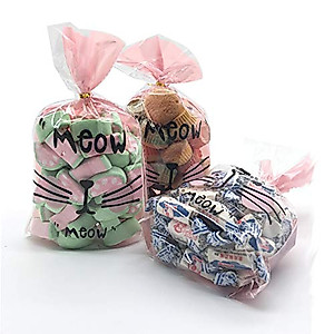 50pcs Clear Treat Bags/Cellophane Bags 9.3"x5.7" with 3"Twist Ties - Thick OPP Plastic Bags for Wedding Cookie Birthday Cake Pops Gift Candy Buffet Supplies