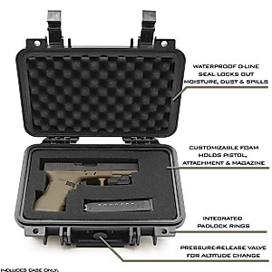 CASEMATIX Hard Gun Case for Pistols - TSA Approved Waterproof & Shockproof Gun Cases for Pistols, Compact 9mm Gun Case for Carrying Handgun with Scope and Accessories