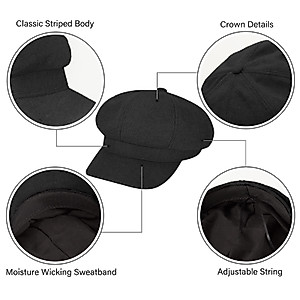 Womens Fashion Newsboy Cap Bakerboy Cabbie Gatsby Visor Beret Hat Tweed Girls Pageboy Caps (Cotton-Black)