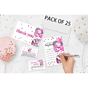 Baby Shower Invitation Set, Fill In Invites Cards, Books For Baby, Diaper Raffle, Thank You, Baby Shower, Each Design 25 Cards & Envelopes (Total 100 Cards) – (bb007-taozhuang)