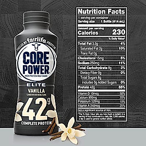 Fairlife Core Power Elite 42g High Protein Milk Shake, Ready To Drink for Workout Recovery , Vanilla, 14 Fl Oz (Pack of 1)