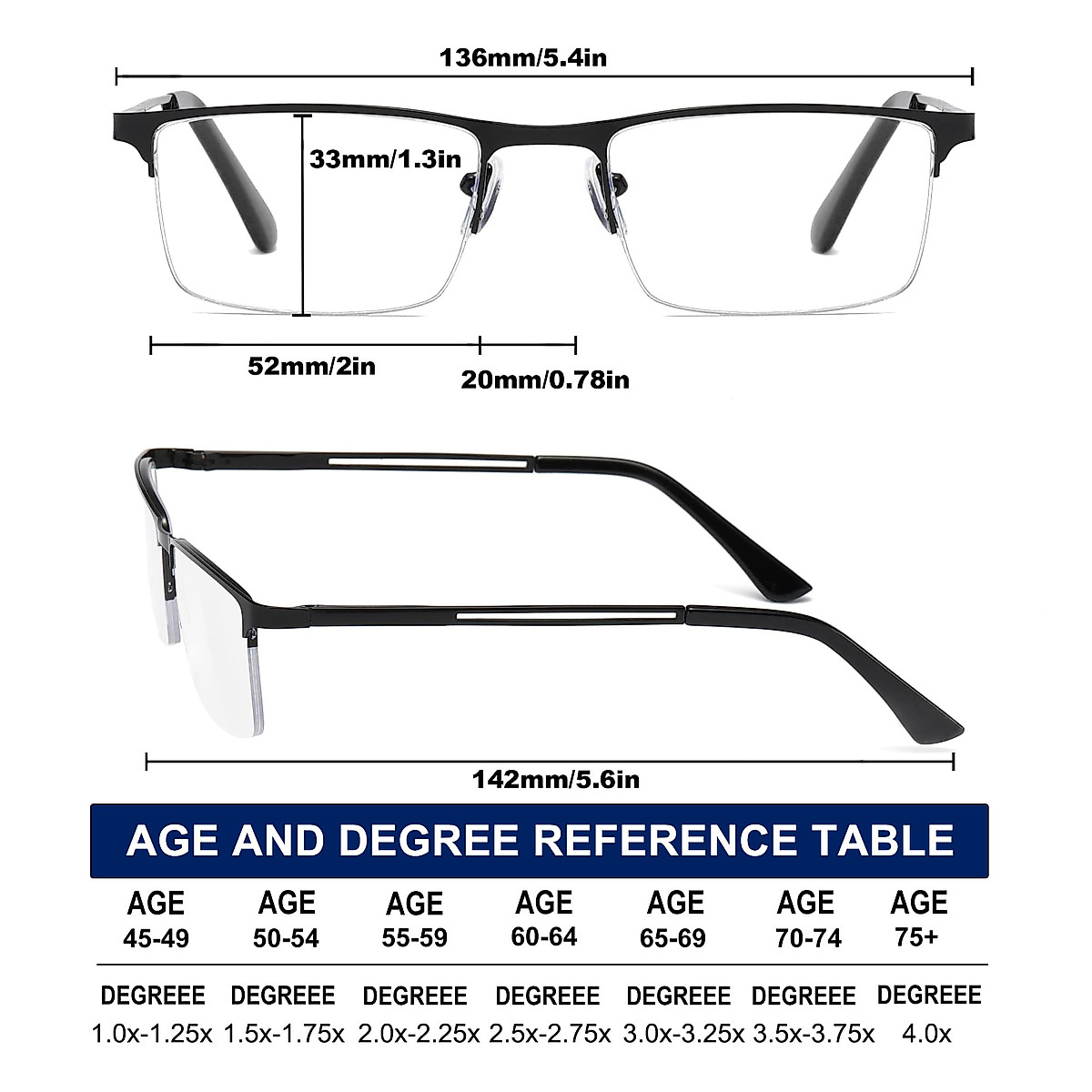 LOUOL Reading Glasses for Men, Blue Light Blocking Readers, Half Frame Metal Readers Spring Hinge Lightweight, 3-Pack +1.75 Strength