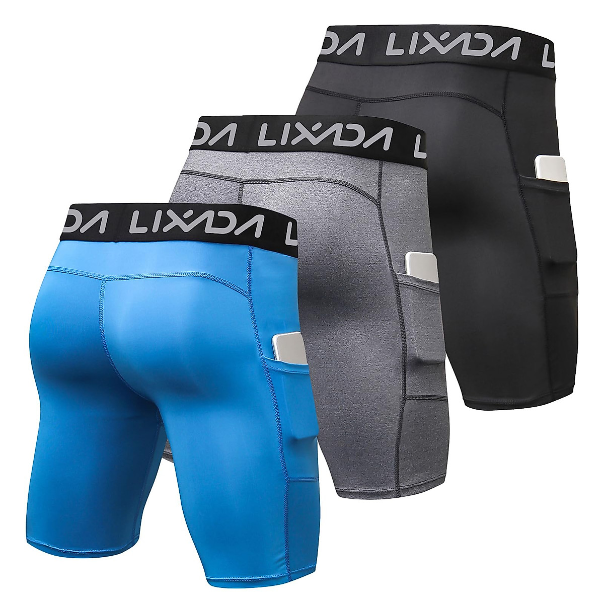 LIXADA Men's Compression Shorts Pants 3Packs, Performance Sports Baselayer Cool Dry Tights Active Workout Underwear