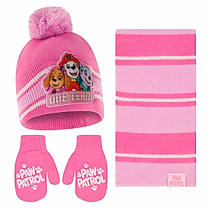 Nickelodeon Girls Toddler Winter Hat, Scarf & Mittens Set 2-4 Or Paw Patrol Marshall Hat, Scarves & Kids Gloves Sets 4-7