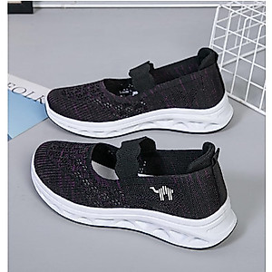 Women's Slip On Mesh Soft Sole Sneakers, Summer Lightweight Breathable Backless Flat Loafers Non-Slip Walking Shoes Casual Mom Shoes Tennis Workout Shoes (Black,7)