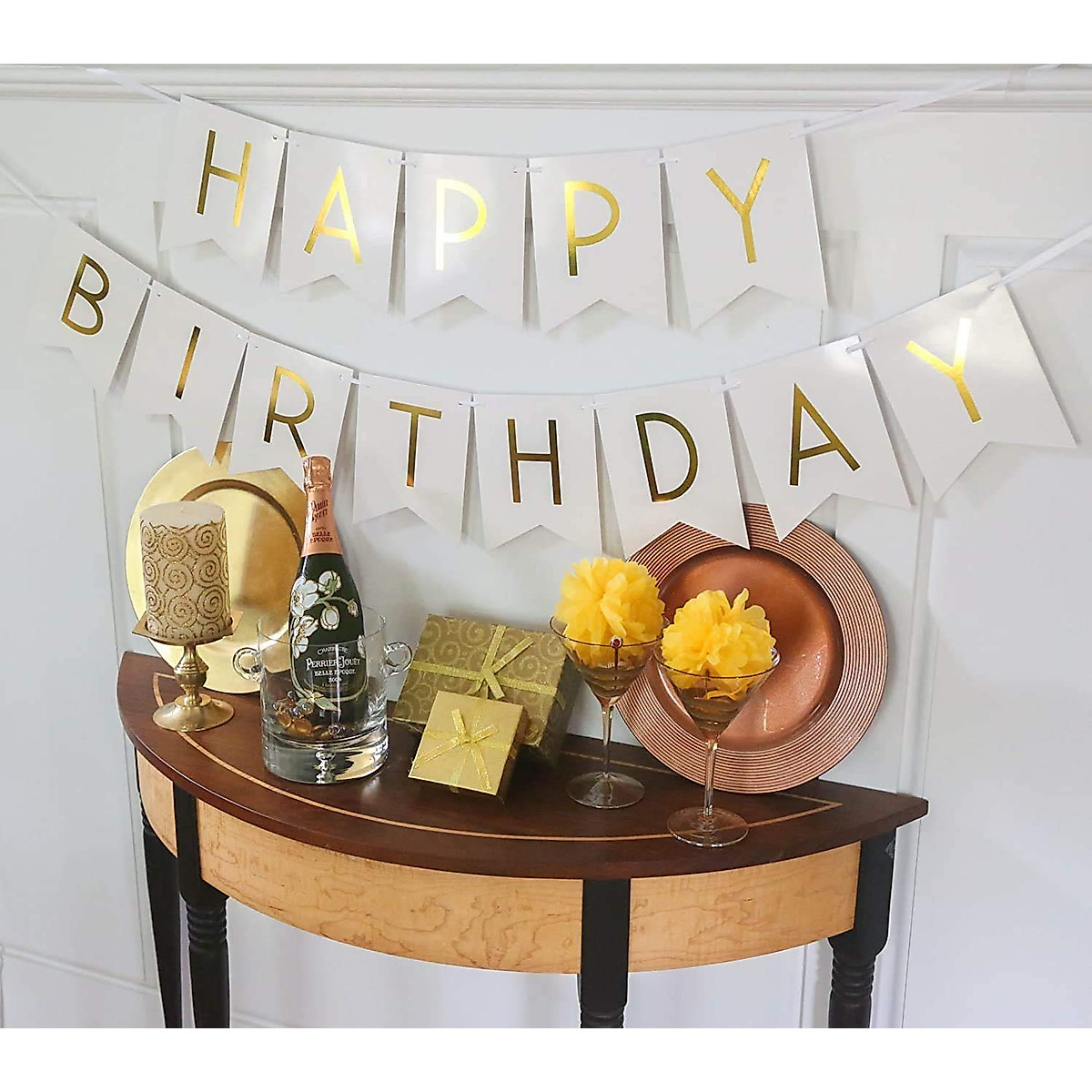 Fall Birthday Party Decorations Burgundy Champagne Orange Tissue Pom Pom Happy Birthday Banner Fall Party Decorations/30th Birthday Decorations/Burgundy Birthday Decorations