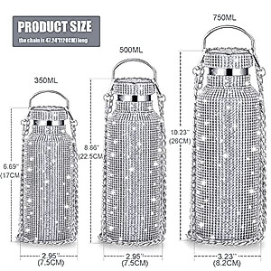 RLMOON Bling Water Bottle Rhinestone Diamond Stainless Steel Glitter Insulated Bottle Vacuum Flask Sparkling Thermal Bottle with Chain Refillable Water Bottles for Women