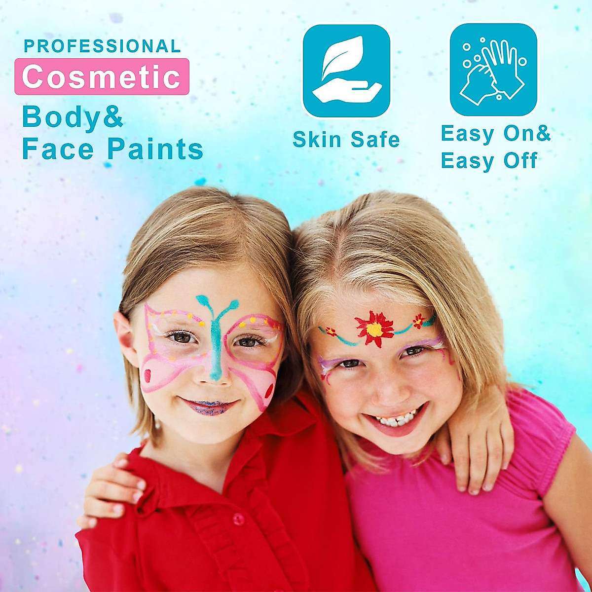 Face Painting Kit for Kids,18 Colors Face Paint Kit with Stencils Professional,Water Based Non Toxic Facepaint Makeup Kit with Gem Sticker Brushes Crayons for School Carnival,Halloween,Christmas Party