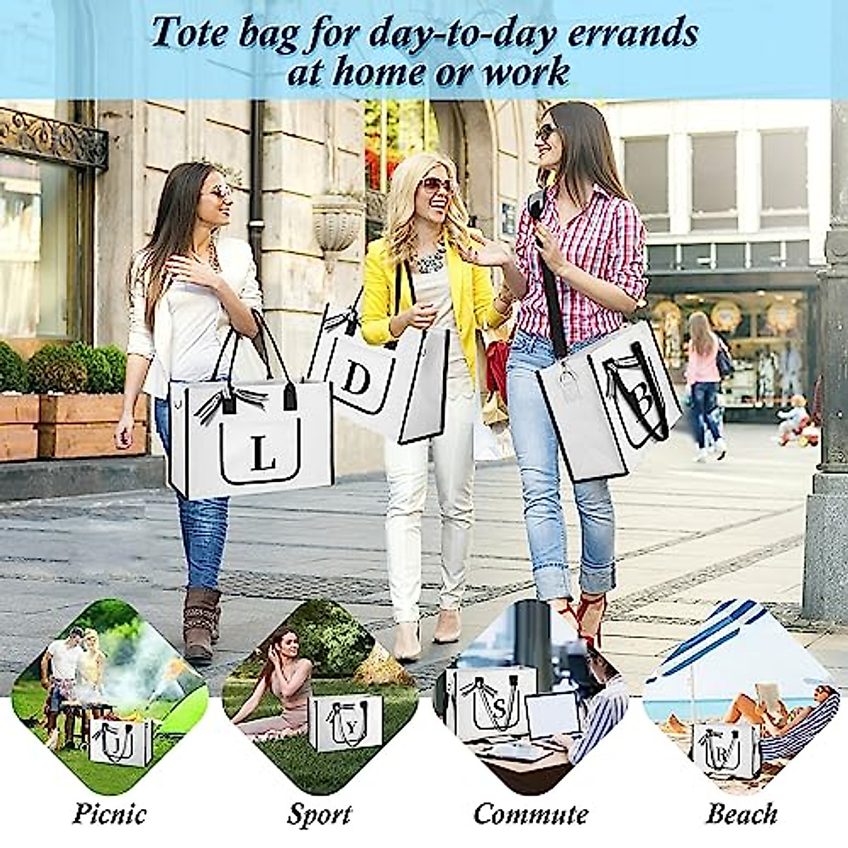 Friend Birthday Gifts for Women w Makeup Bag, Ini-tial Can-vas Tote Bag for Women, Personalized Couple Bride Valentines Gifts w Inner Pocket, Front Pocket, Shoulder Strap, Card, Gift Box, Beach Bag B