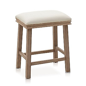 Erste!Bravo White Solid Wood Bar Stools Set of 2 for Kitchen Counter Counter Height Coastal Barstools with Faux Leather Farmhouse Upholstered Stools for 34"-38" Island, Creamy White Cushion, Wood Legs