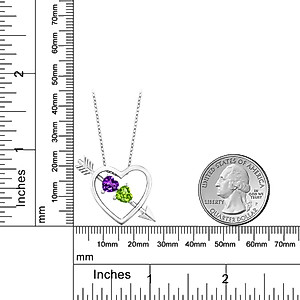 Gem Stone King 925 Sterling Silver Purple Amethyst and Green Peridot Heart and Arrow Women's Pendant Necklace For Women (0.90 Cttw, with 18 Inch Silver Chain)