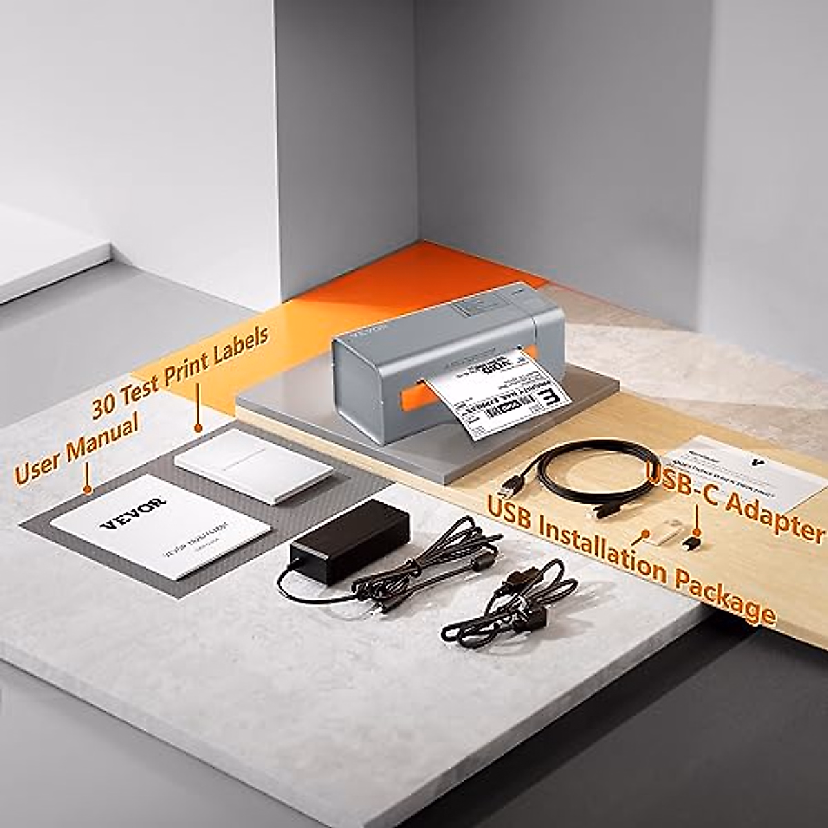 VEVOR Thermal Label Printer, 4x6 Label Printer for Width of 1.57" - 4.25" Labels, w/Auto Label Recognition & Japanese Rohm Printer Head, Compatible w/USPS, Amazon, Ebay, Etsy, UPS etc