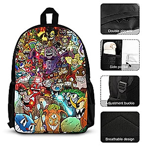 Woodyotime Cuphead And Mugman Show 3 Piece Set Laptop Backpack for School Bag And Lunchbox And Pencil Pouch For Women Men