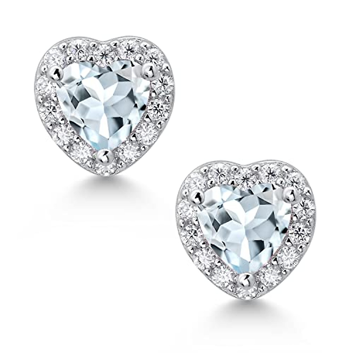 Gem Stone King 925 Sterling Silver 5MM Heart Shape Gemstone Birthstone and White Moissanite Halo Earrings | Heart Earrings For Women