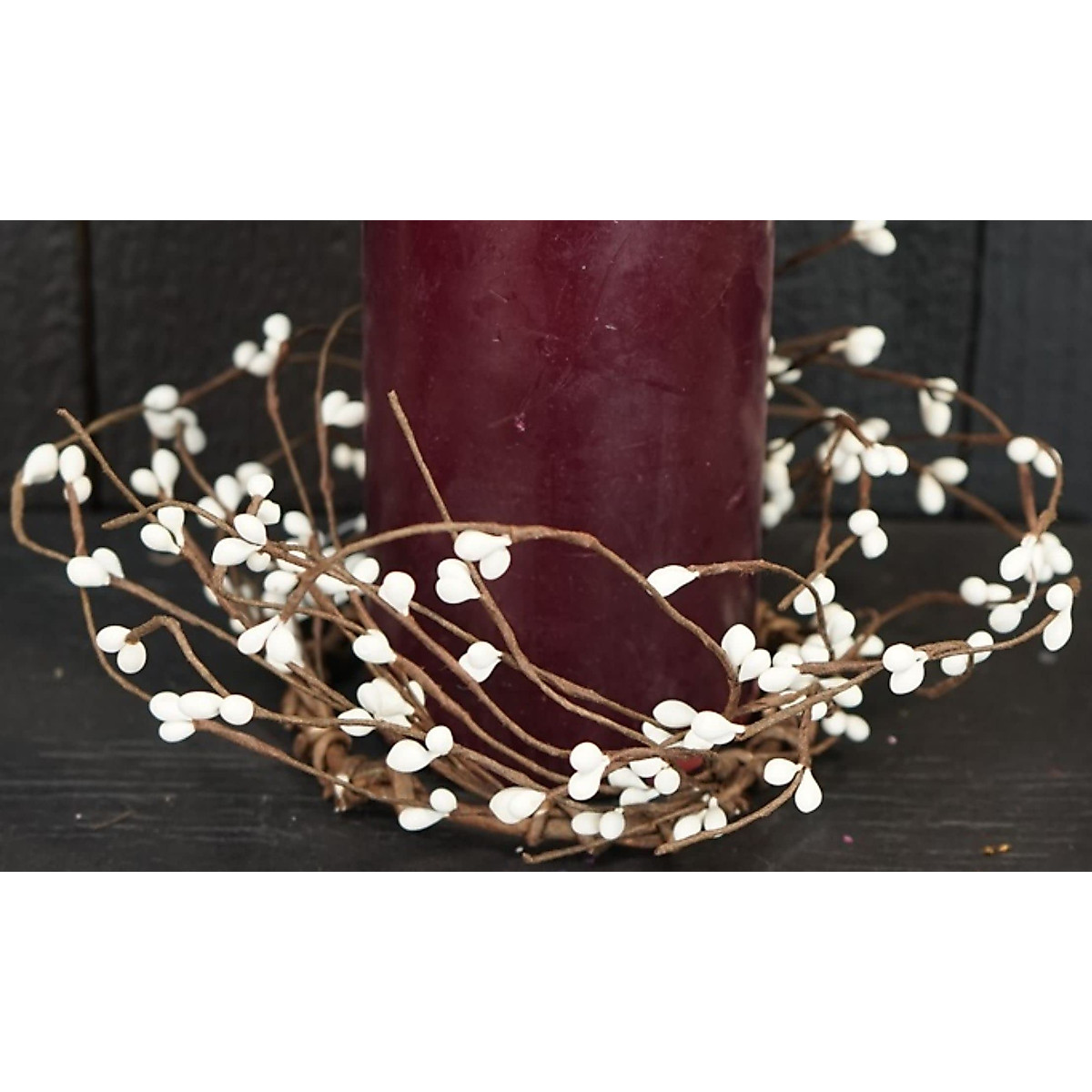 White Pip Candle Ring | 6.5 inch with 3.5 inch Center | Pip Berry Spring Candle Ring Wreath