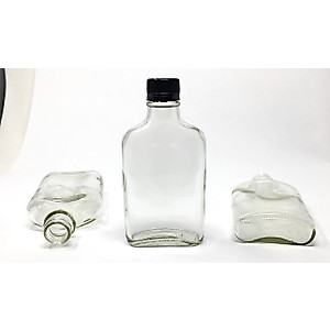 200 ml (6.6 oz) Glass Flask Liquor Bottle with Black Caps (6 Pack)