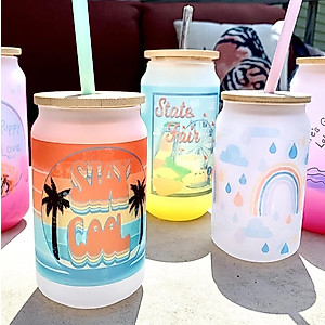 ABBSH Frosted Sublimation Glass With Bamboo Lid, Sublimation Glass Cups With Bamboo Lids And Straws 16OZ, Sublimation Frosted Glass Tumbler, Sublimation Beer Can Glass Blanks 8Pack