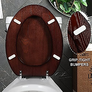 Angel Shield Durable Wood Veneer Natural Toilet Seat Metal Hinged Easy Clean Anti-scratch American Standard(Elongated,Dark Walnut)