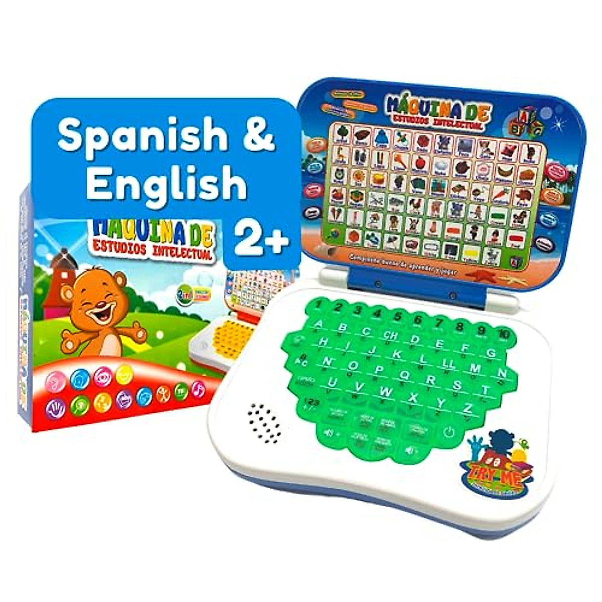 ZeenKind Bilingual Spanish English Learning Small Laptop Toy for Kids, Toddlers, Boys and Girls | Computer for Aphabet ABC, Numbers, Words, Spelling, Maths, Music