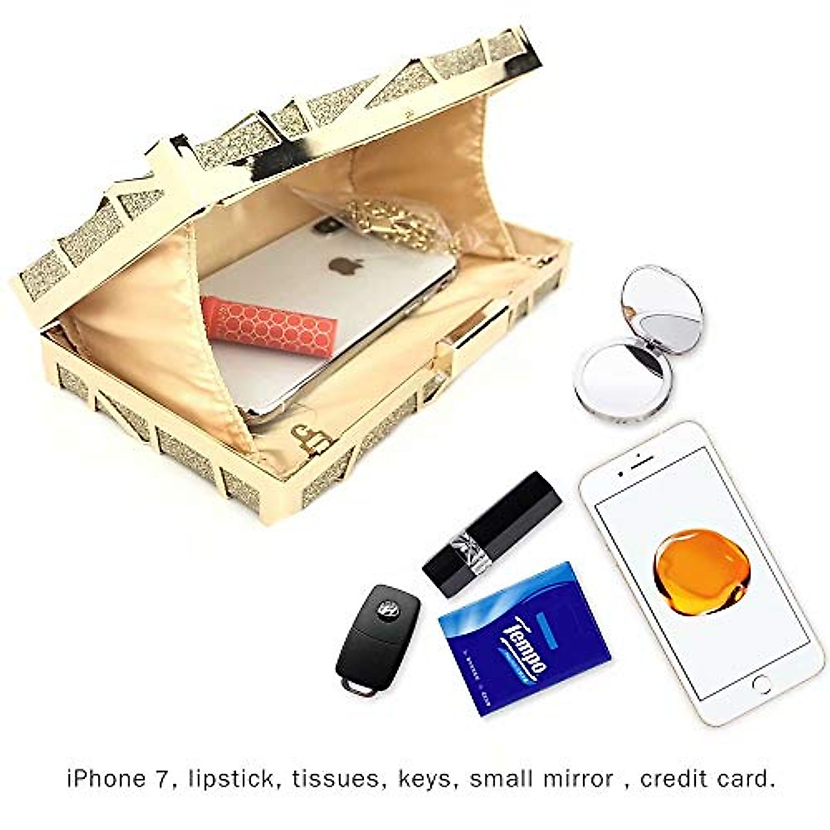 Women Evening Clutch Bag Exquisite Metal Hollow Out Design Evening Purse Wedding Bridal Handbag