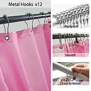 No Weenies Allowed Shower Curtain Set, Funny Shower Curtain with Bath Rug U-Shaped Mat Toilet Lid Cover, 4Pcs Pink Letter Print Bathroom Bathtub Curtain Set with Rustproof Metal Hooks