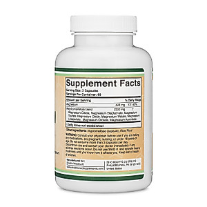 Magnesium Complex Supplement 180 Capsules (436mg Elemental Magnesium Provided by 2,300mg of Eight Different Forms of Magnesium) MAG-8 Provides 100% Daily Recommended Value of Magnesium by Double Wood