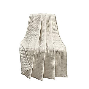 Lush Decor Solid Kantha Pick Stitch Yarn Dyed Cotton Woven Throw Blanket, 60" x 50", Neutral & Off-White