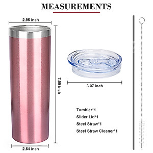 FristChoice 20 oz Skinny Tumblers with Lid and Straw,Stainless Steel Vacuum Insulated Tumbler Cup Double Wall Travel Coffee Mug, Thermal Water Tumbler for Hot and Cold Drinks(Rose Gold,1)