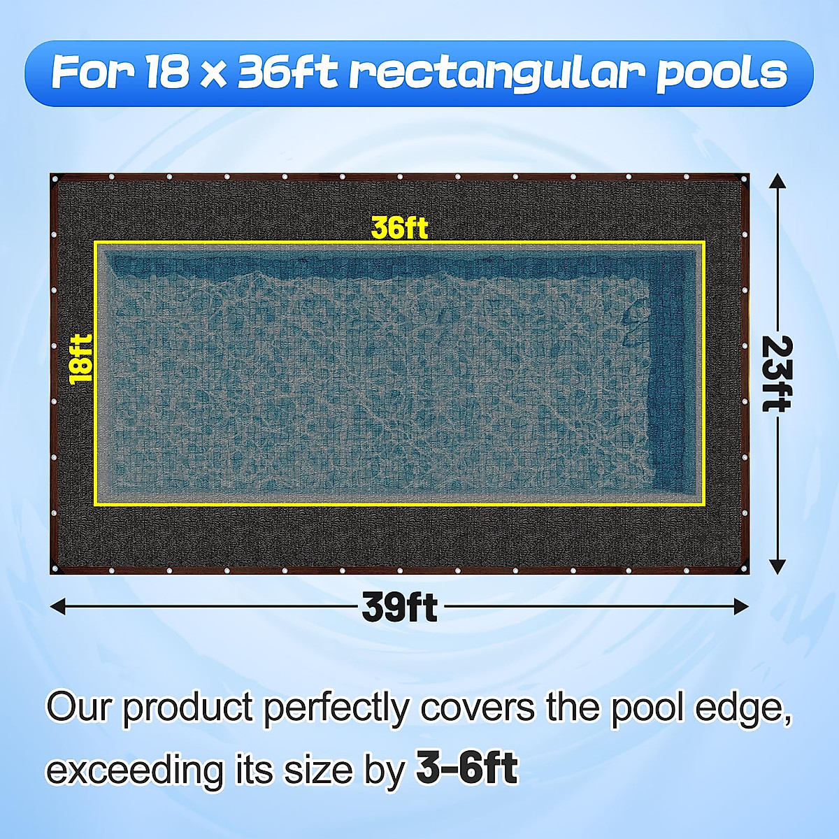 Pool Net Cover - Leaf Netting for 18 * 36ft Inground or above Ground Rectangle Pools, Pond Fine Mesh Screen for Catching Leaves Sunshade (23 * 39ft, Black)