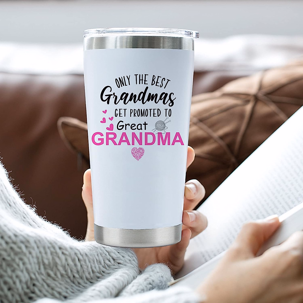 MTSDECO Only The Best Grandmas Get Promoted to Great Grandma Tumblers & Water Glasses 20 oz Insulated Stainless Steel Travel Coffee Mug Tumbler for Hot & Cold Beverages Birthday Christmas Gifts