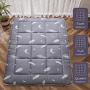 YOSHOOT 6 Inch Extra Thick Japanese Futon Floor Mattress, Foldable Mattress Tatami Pad Mattress for Adults Floor Bed Roll Up Mattress Guest Mattress, Grey Feather, Queen