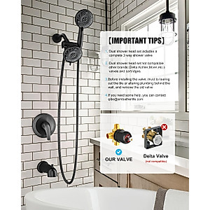 EMBATHER Tub and Shower Faucet Set, Dual Shower Head with Bathtub Faucet Set, Single-handle Control Shower Valve and Trim Kit, Matte Black