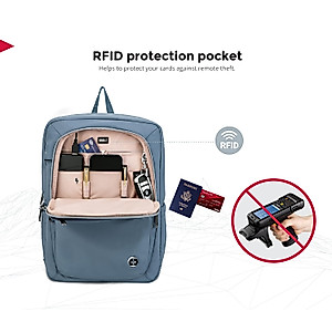 Swissdigital Design Laptop Backpack For Women, College Bookbags With USB Charging Port, Large Capacity Computer Backpacks For Work Business Blue (KATY ROSE SD1006F-13)