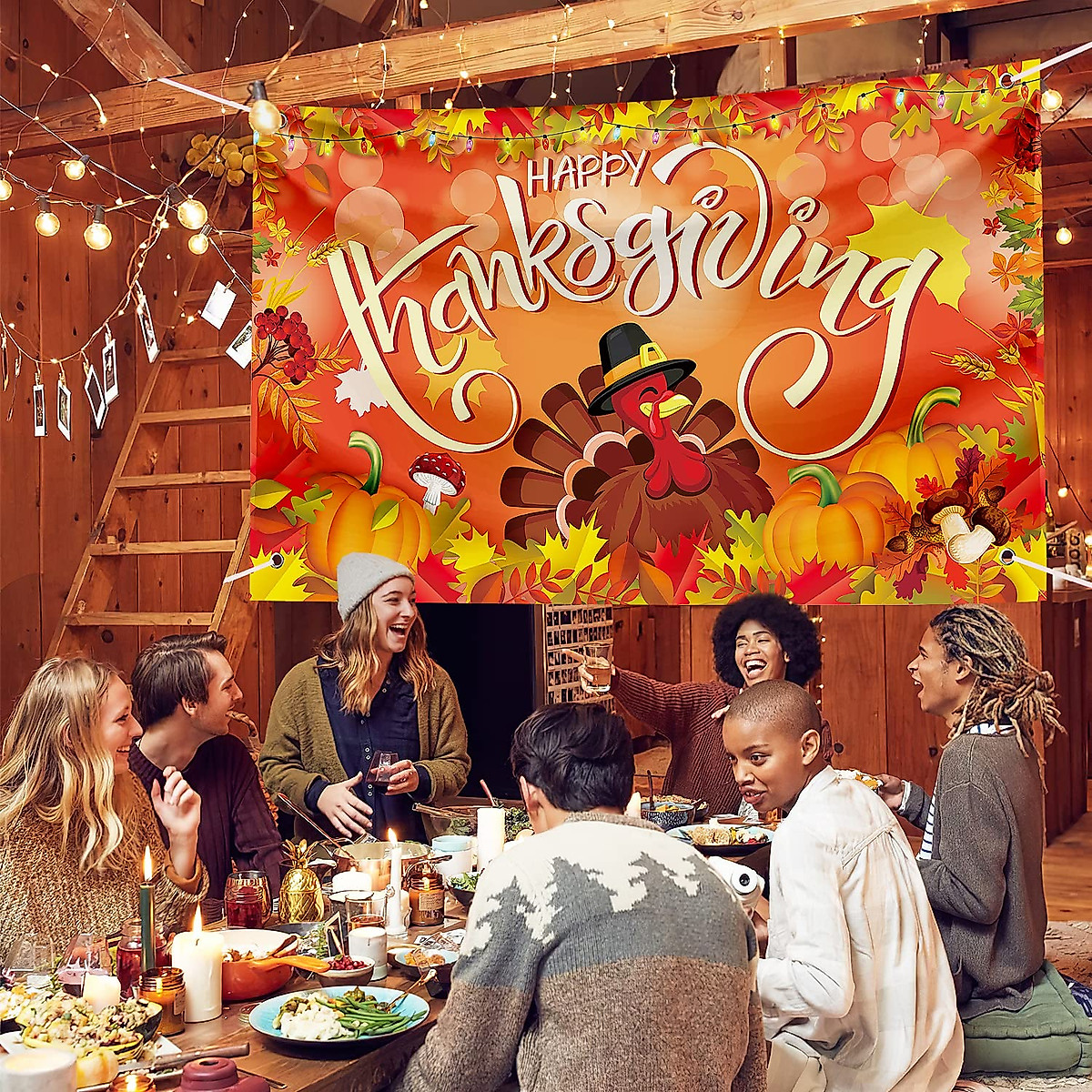 Large Thanksgiving Banner Decorations Outdoor 72x44 Inch,Turkey Maple Leaf Pumpkin Decorations Gifts for Indoor Home House Decor Party Supplies,Yard Sign Background for Photography