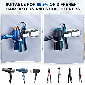 YAYINLI Hair Straightener Holder Wall, Blow Dryer and Curling Iron Holder Wall Mounted, Stainless Steel Hairdryer Holder Bathroom, Hair Tools Organizer with Plug Hook Storage, Salon Hair Dryer Holder