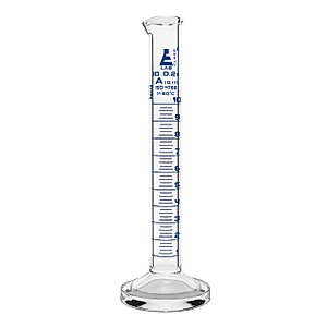EISCO Graduated Cylinder, 10ml - Class A Tolerance ±0.10ml - Round Base - Blue Graduations - Borosilicate 3.3 Glass
