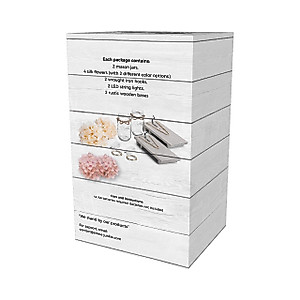 Hanging Mason Jar Wall Decor Sconce with LED Fairy Lights, Rustic Wood with Beautiful Pink and Cream Flowers Included for Home, Kitchen, Bathroom, Bedroom, Farmhouse & Girls Room Decorations