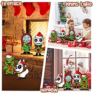 Christmas Table Decorations Nightmore Christmas Wooden Sign Jack Skellington and Sally Table Centerpieces for Home Holiday Party 4PCS