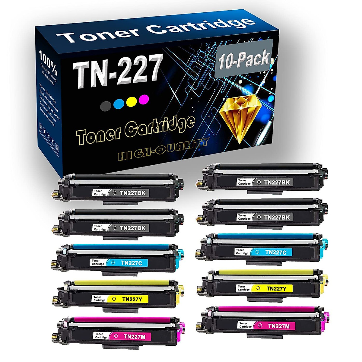 Kolasels 10-Pack (4BK+2C+2Y+2M) Compatible High Yield TN227 TN-227BK TN-227C TN-227Y TN-227M Imaging Toner Cartridge use for HL-L3210CW HL-L3230CDW HL-L3270CDW Printer