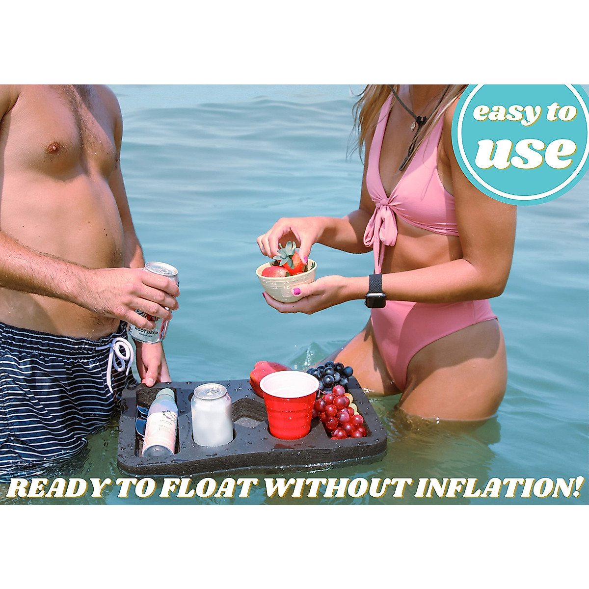 Polar Whale Floating Drink Holder Refreshment Table Tray for Pool Beach Party Float Lounge Durable Black Foam 7 Compartment UV Resistant